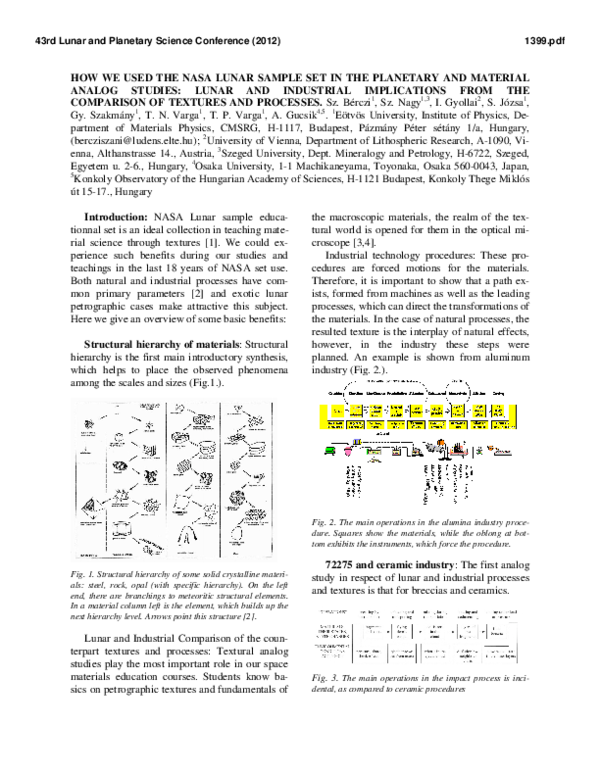 (PDF) How we Used the NASA Lunar Sample Set in the Planetary and ...