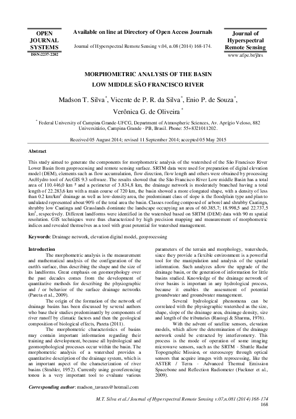 (PDF) Morphometric Analysis of the Basin Low Middle São Francisco River
