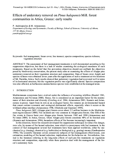 (PDF) Effects of understory removal on Pinus halepensis Mill. forest ...