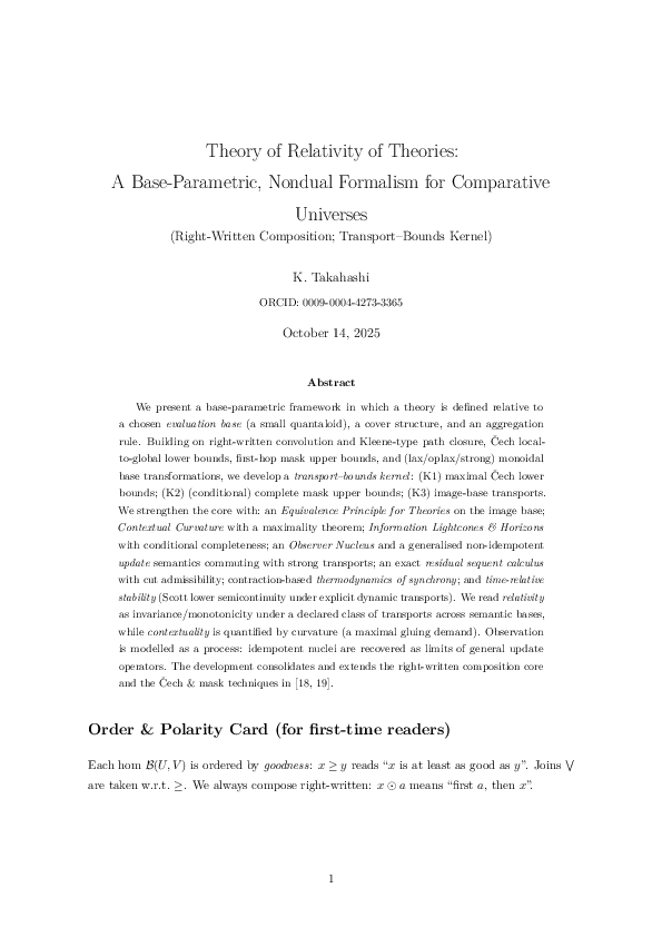 (PDF) Theory of Relativity of Theories: A Base-Parametric, Nondual ...