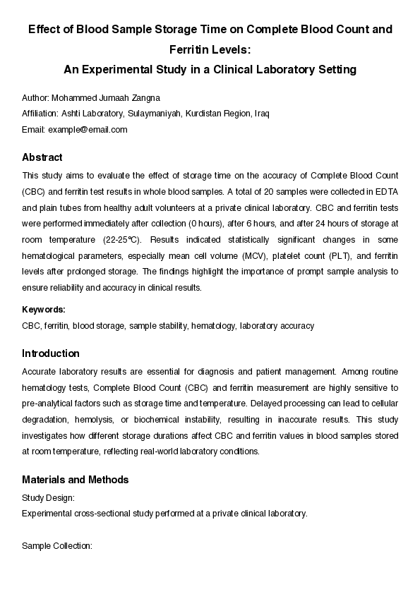 (PDF) Effect of Blood Sample Storage Time on Complete Blood Count and ...