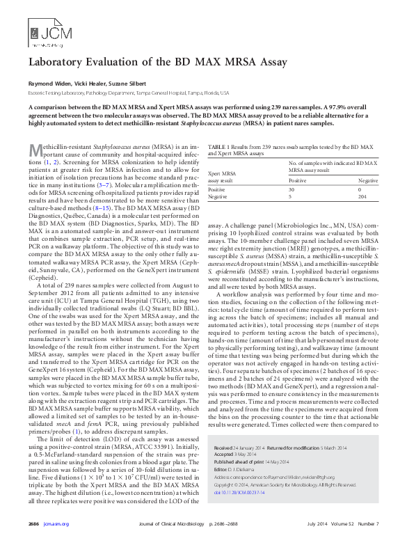 (PDF) Laboratory evaluation of the BD MAX MRSA assay