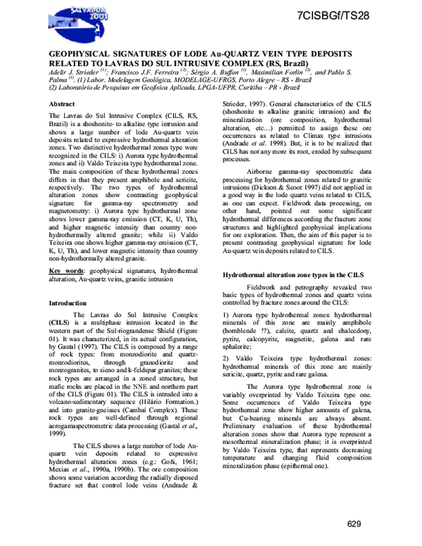 (PDF) Geophysical Signatures Of Lode Au-Quartz Vein Type Deposits ...