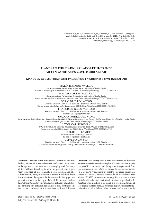 (PDF) Hands in the dark: Palaeolithic rock art in Gorham’s Cave (Gibraltar)