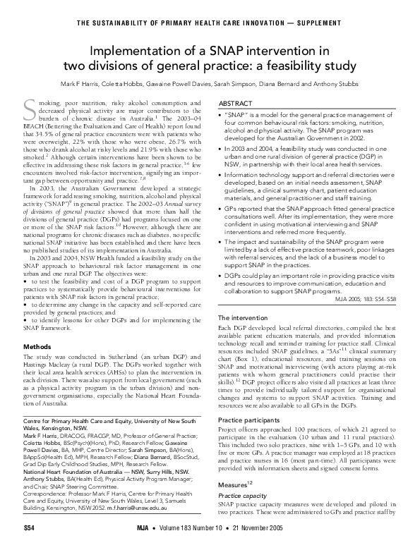 (PDF) Implementation of a SNAP intervention in two divisions of general ...