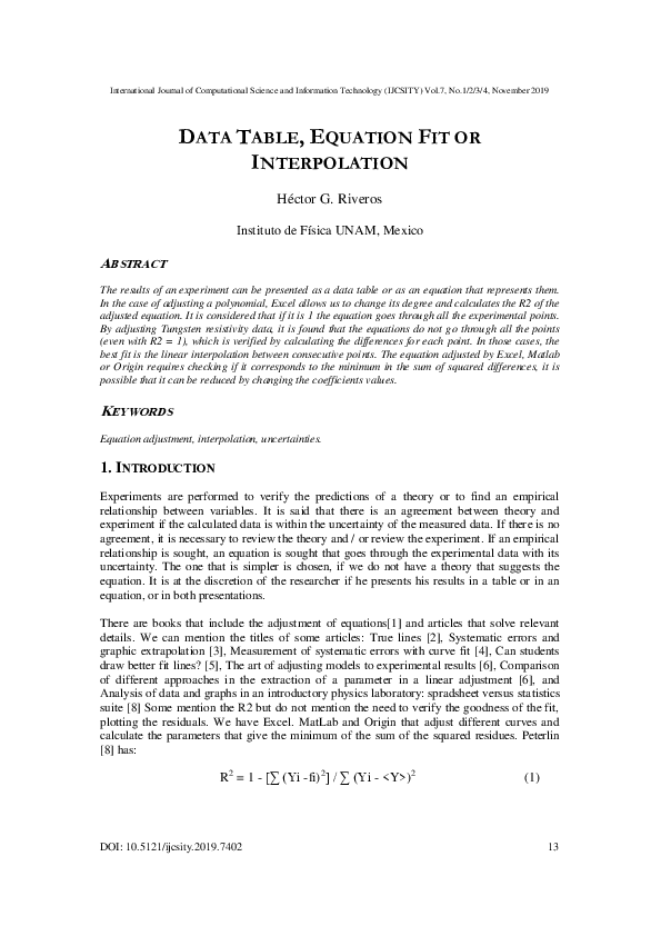 (PDF) Data Table, Equation Fit or Interpolation