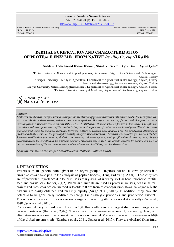 (PDF) PARTIAL PURIFICATION AND CHARACTERIZATION OF PROTEASE ENZYMES ...