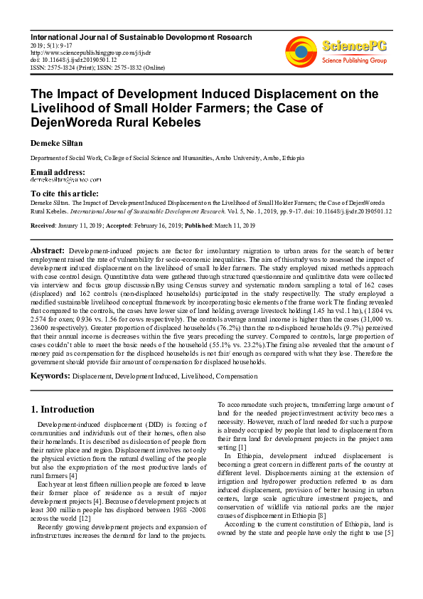 (PDF) The Impact of Development Induced Displacement on the Livelihood ...