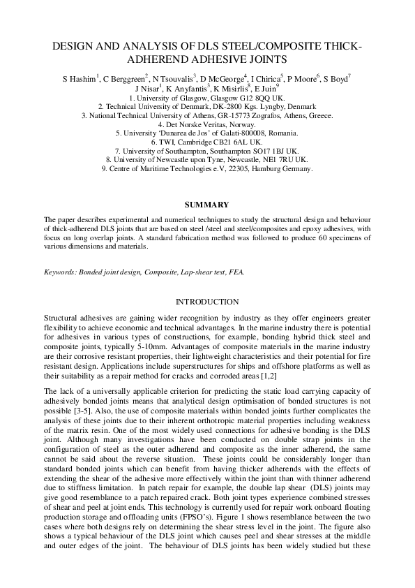 (PDF) Design and analysis of DLS steel/composite thick-adhernd adhesive ...