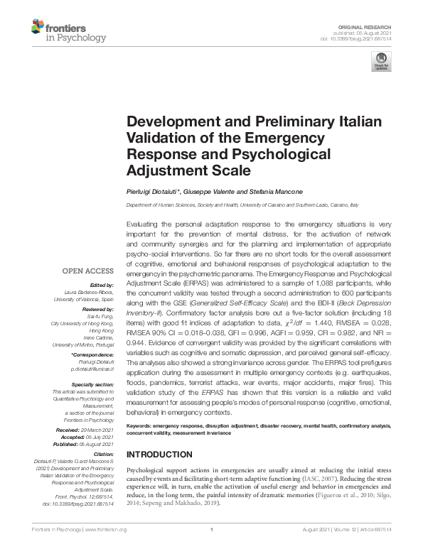 (PDF) Development and Preliminary Italian Validation of the Emergency ...