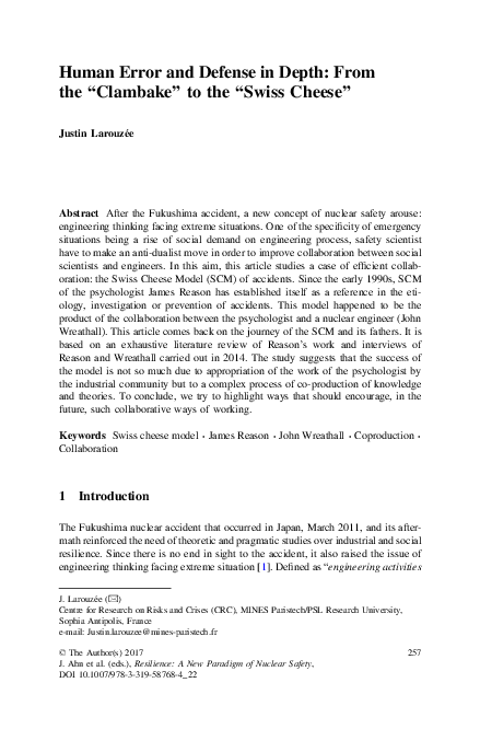 (PDF) Human Error and Defense in Depth: From the “Clambake” to the ...