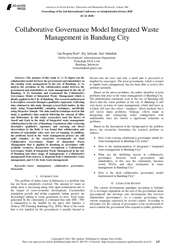 (PDF) Collaborative Governance Model Integrated Waste Management in ...