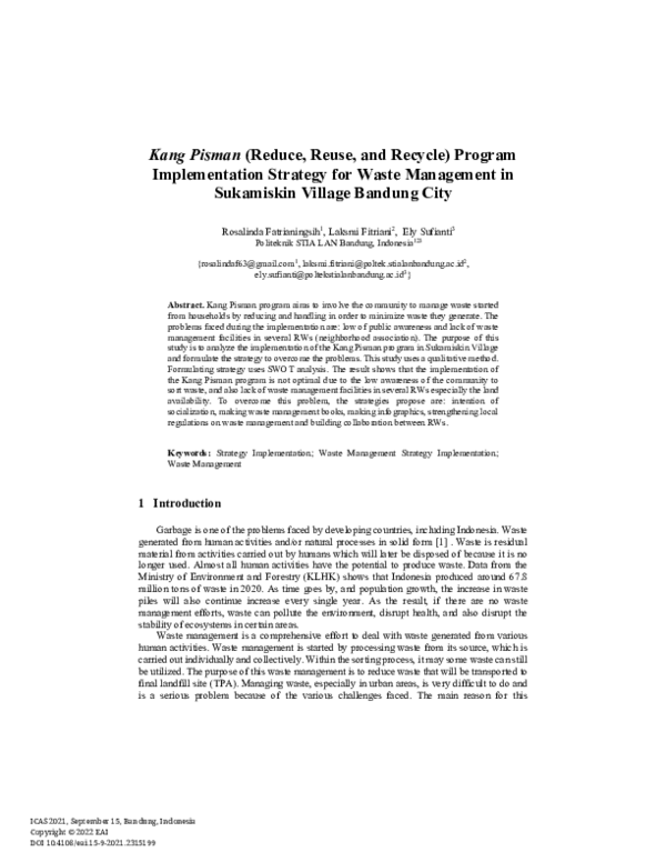 (PDF) Kang Pisman (Reduce, Reuse, and Recycle) Program Implementation ...