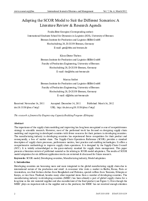 (PDF) Adapting the SCOR Model to Suit the Different Scenarios: A ...