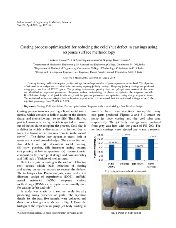 (PDF) Casting process optimization for reducing the cold shut defect in ...