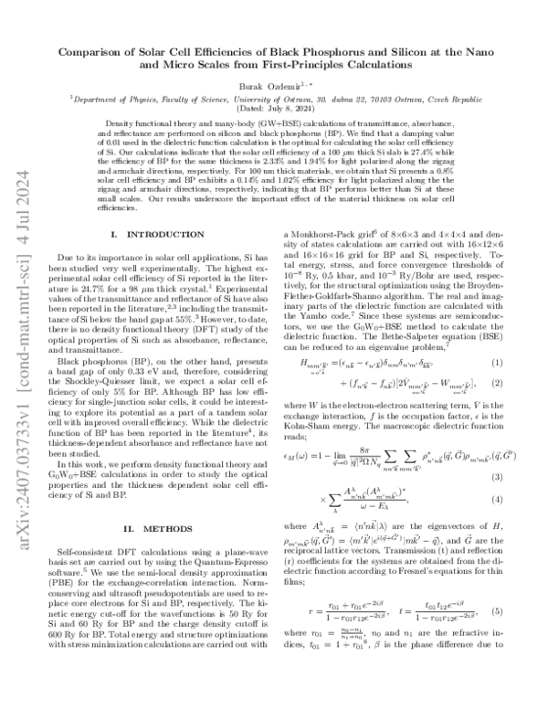 (PDF) Comparison of Solar Cell Efficiencies of Black Phosphorus and ...