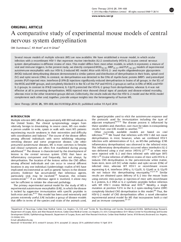 (PDF) A comparative study of experimental mouse models of central ...
