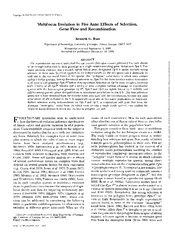 (PDF) Multilocus Evolution in Fire Ants: Effects of Selection, Gene ...