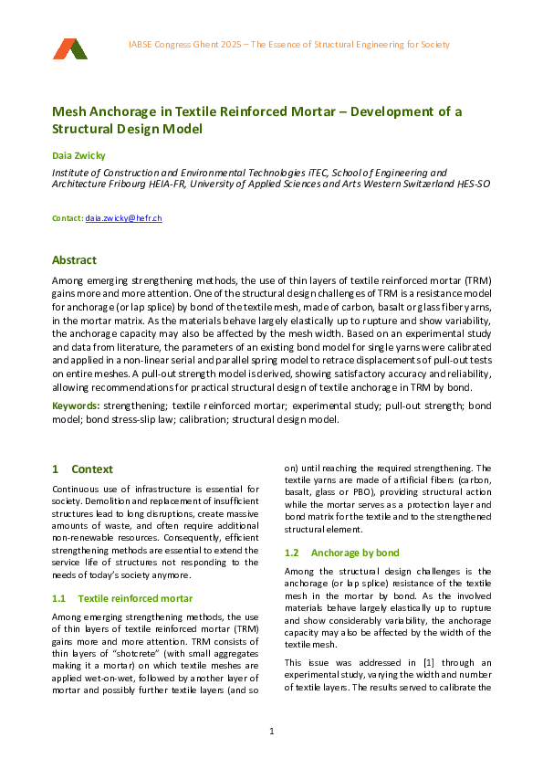 (PDF) Mesh Anchorage in Textile Reinforced Mortar - Development of a ...