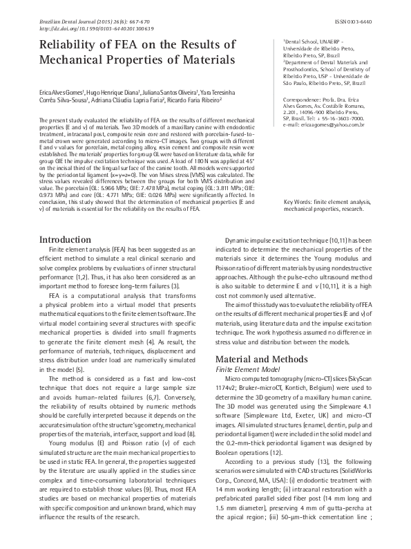 (PDF) Reliability of FEA on the Results of Mechanical Properties of ...