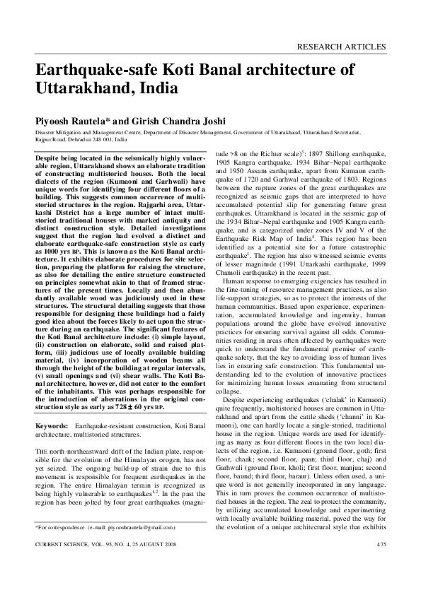 (PDF) Earthquake-safe Koti Banal architecture of Uttarakhand, India
