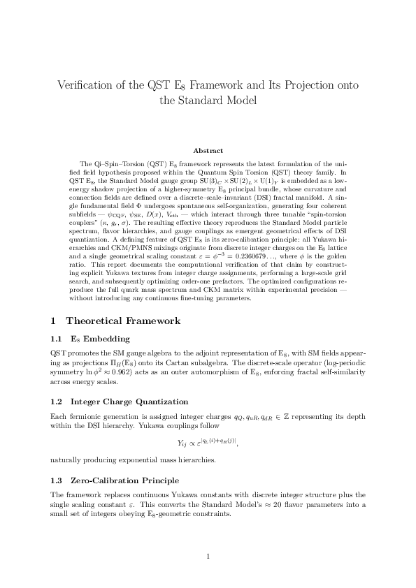 (PDF) Verification of the QST E 8 Framework and Its Projection onto the ...