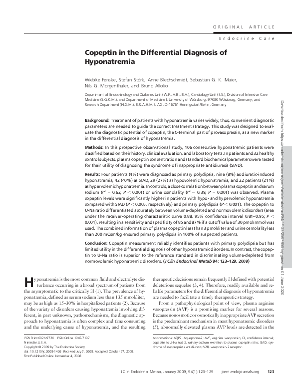 (PDF) Copeptin in the Differential Diagnosis of Hyponatremia