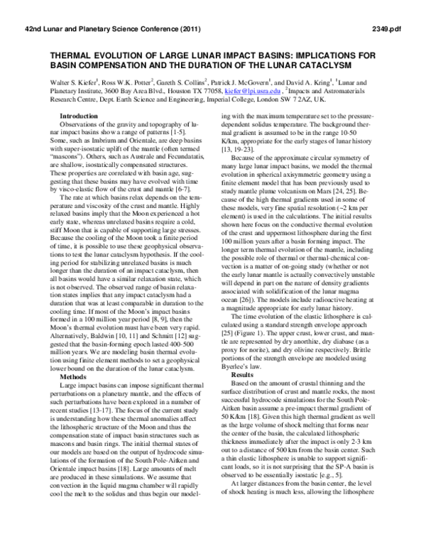 (PDF) Thermal Evolution of Large Lunar Impact Basins: Implications for ...