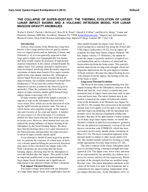 (PDF) The Collapse of Super-Isostasy: The Thermal Evolution of Large ...