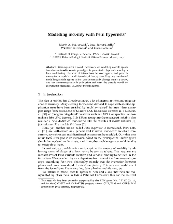 (PDF) Modelling Mobility with Petri Hypernets