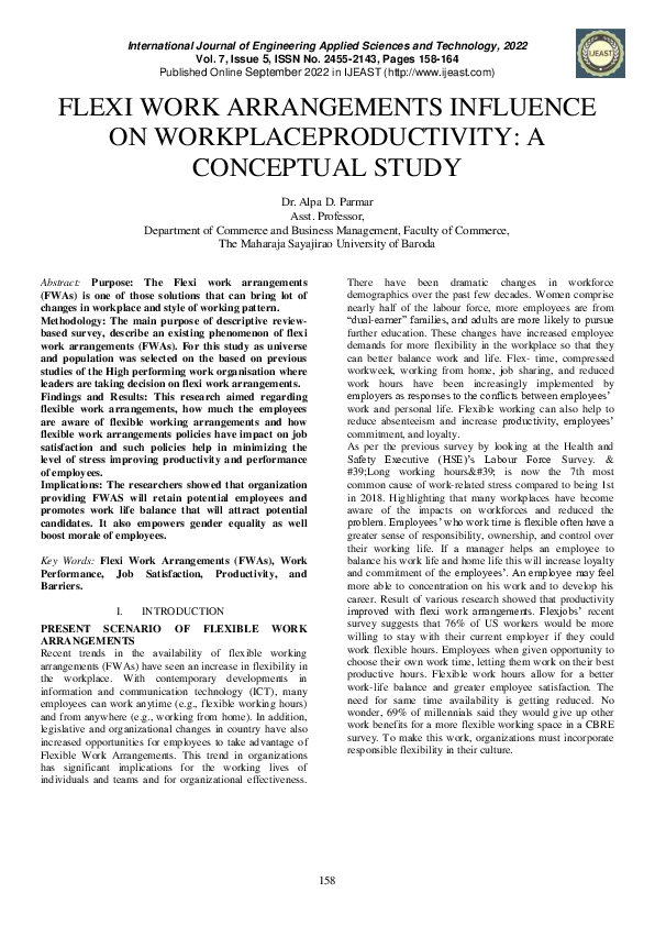 (PDF) Flexi Work Arrangements Influence on Workplaceproductivity: A ...