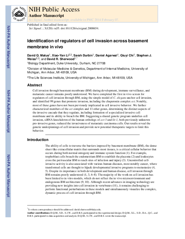 (PDF) In Vivo Identification of Regulators of Cell Invasion Across ...