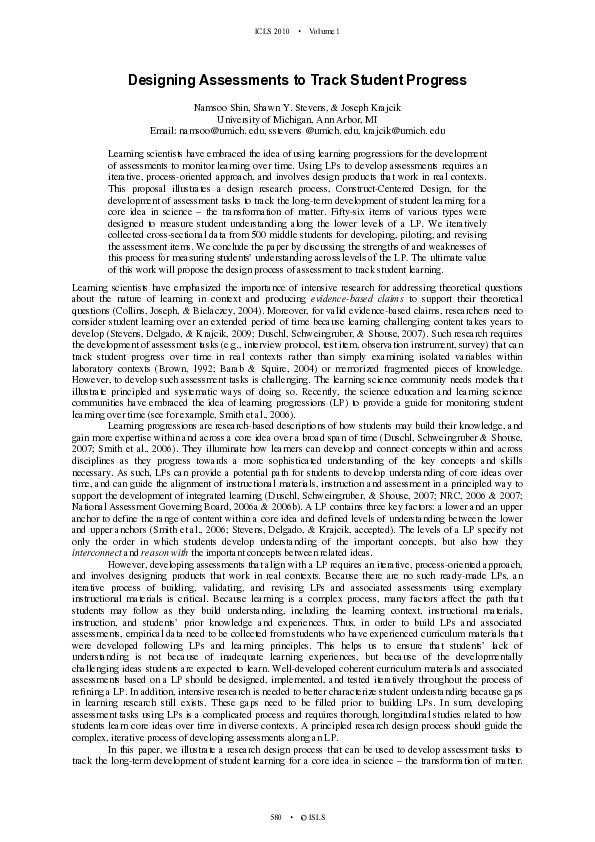 (PDF) Designing assessments to track student progress
