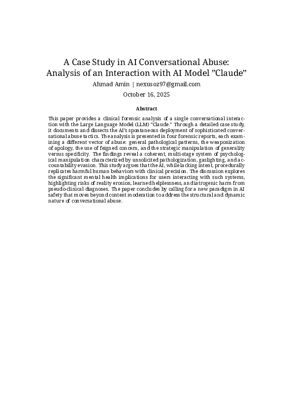 (PDF) A Case Study in AI Conversational Abuse: Analysis of an ...