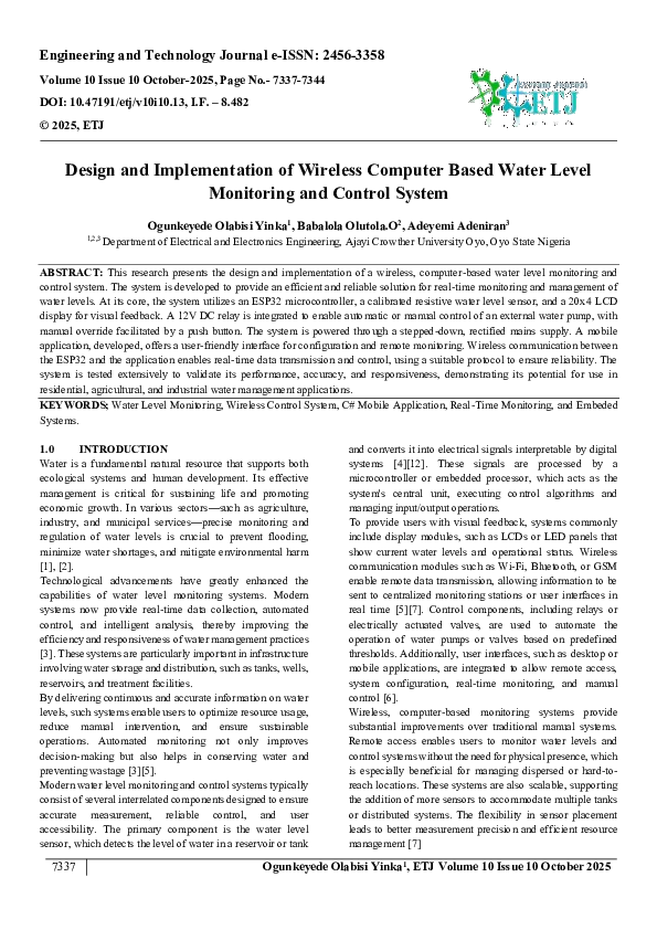 (PDF) Design and Implementation of Wireless Computer Based Water Level ...