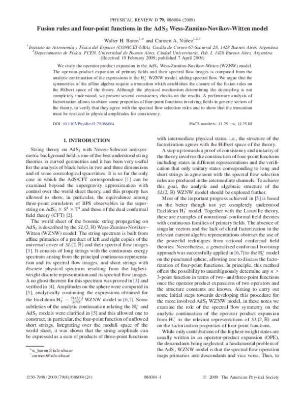 (PDF) Fusion rules and four-point functions in theAdS3Wess-Zumino ...