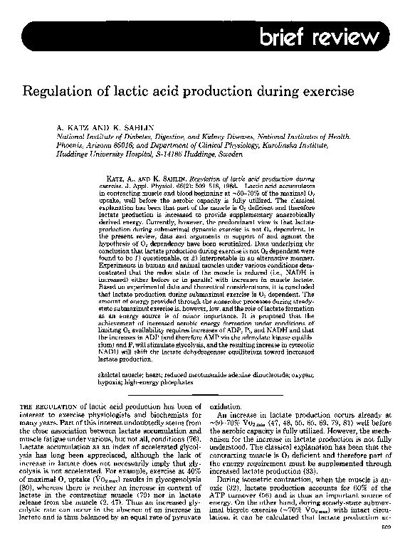 (PDF) Regulation of lactic acid production during exercise