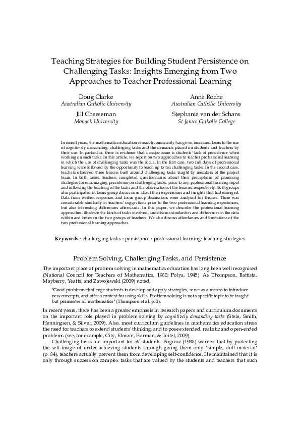 (PDF) Teaching Strategies for Building Student Persistence on ...