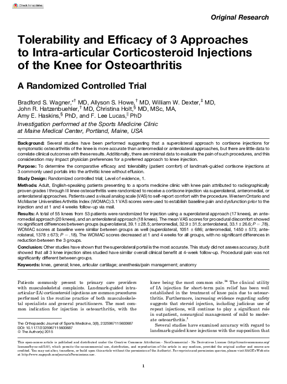 (PDF) Tolerability and Efficacy of 3 Approaches to Intra-articular ...