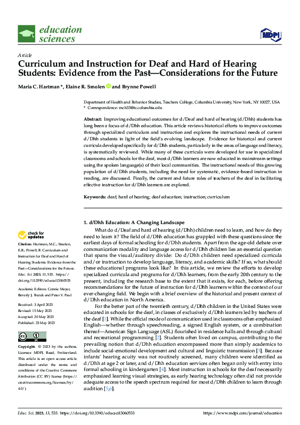 (PDF) Curriculum and Instruction for Deaf and Hard of Hearing Students ...