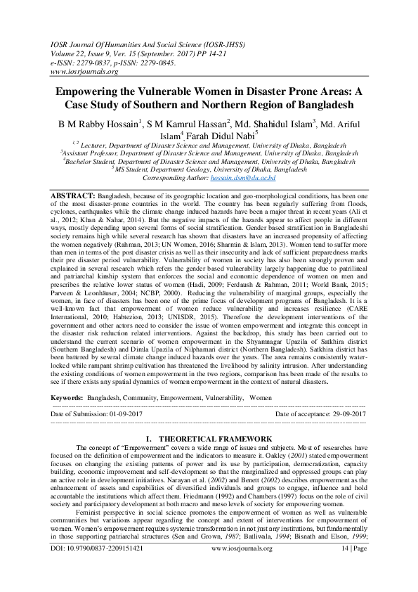 (PDF) Empowering the Vulnerable Women in Disaster Prone Areas : A Case ...