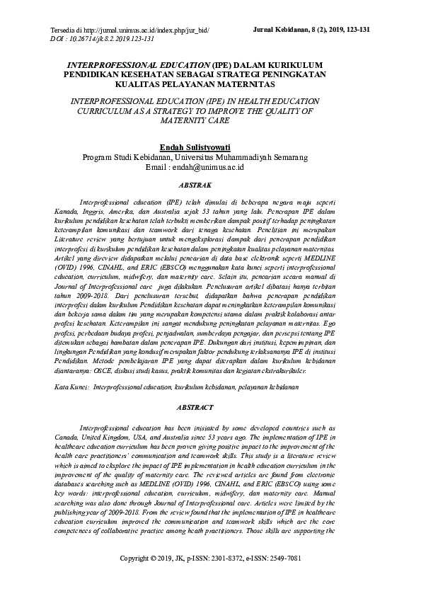 (PDF) Interprofessional Education (Ipe) Dalam Kurikulum Pendidikan Kesehatan Sebagai Strategi ...