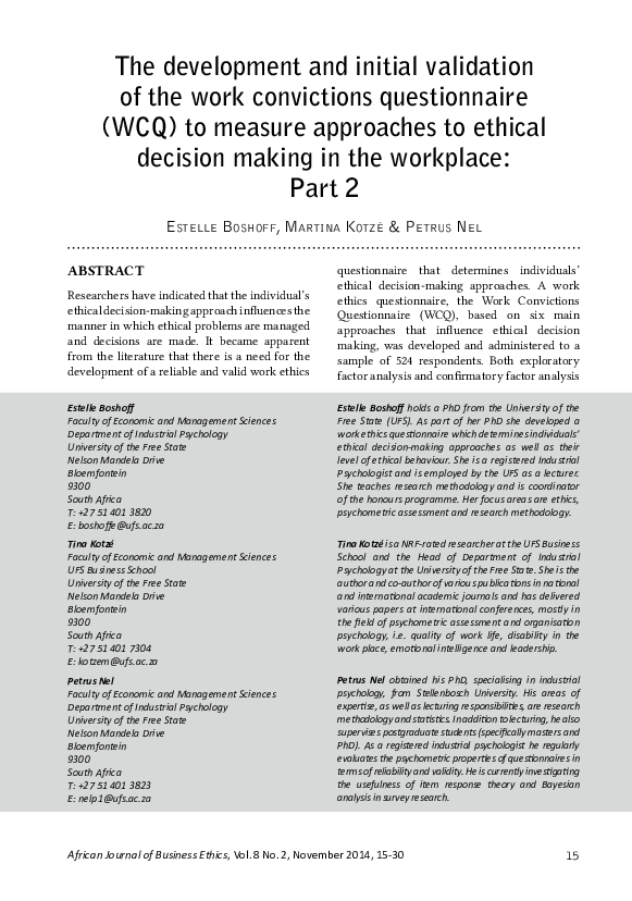 (PDF) The development and initial validation of the work convictions ...