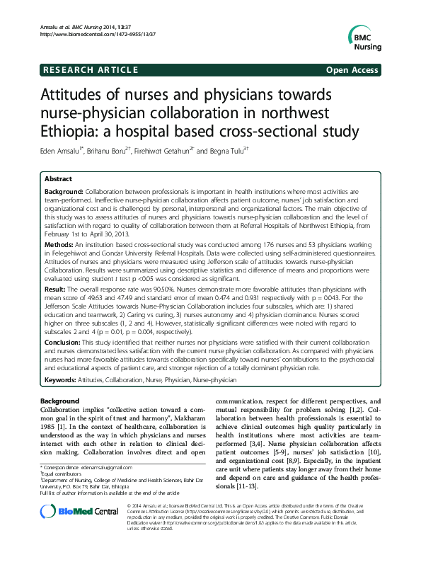 (PDF) Attitudes of nurses and physicians towards nurse-physician collaboration in northwest ...