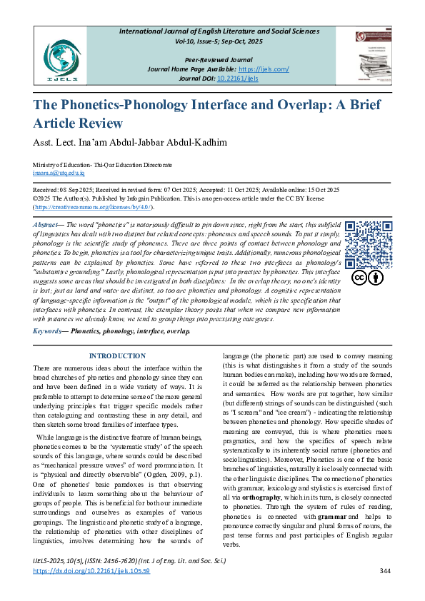 (PDF) The Phonetics-Phonology Interface and Overlap: A Brief Article Review