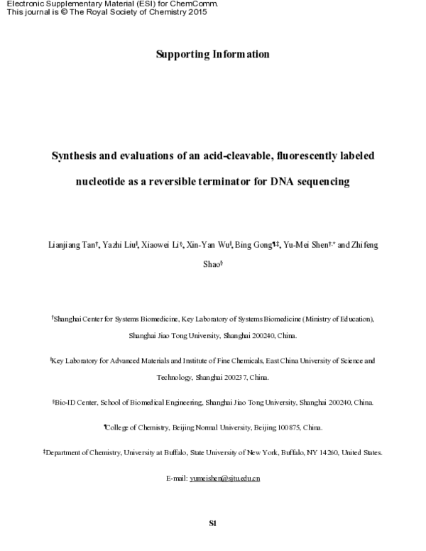 (PDF) Synthesis and evaluations of an acid-cleavable, fluorescently ...
