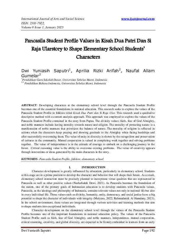 (PDF) Pancasila Student Profile Values in Kisah Dua Putri Dan Si Raja ...