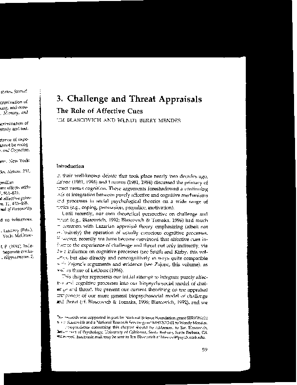 (PDF) Challenge and Threat Appraisals: The Role of Affective Cues
