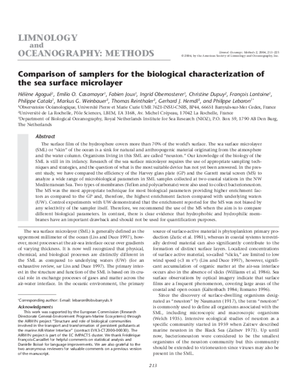(PDF) Comparison of samplers for the biological characterization of the ...