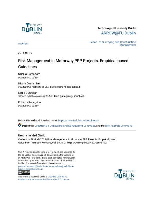 (PDF) Risk Management in Motorway PPP Projects: Empirical-based Guidelines